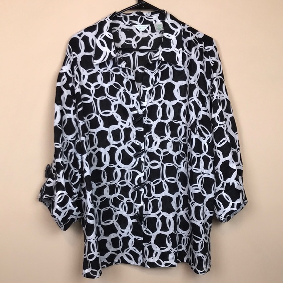 Laura Ashley | Tops | Vtg Laura Ashley Woman Linen Circle Pattern Black White Decorative Button ...